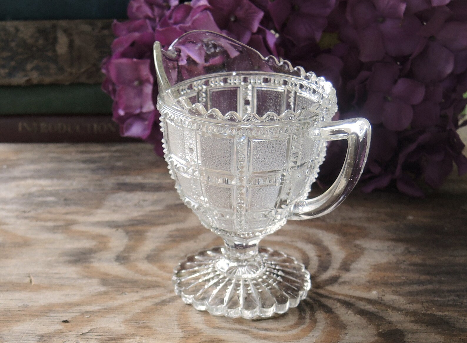 Imperial Glass Beaded Block Clear Pitcher Depession Glass Creamer Art ...