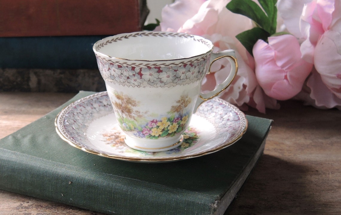 Sutherland Woodland Dell Footed Tea Cup and Saucer Set H & M - Etsy