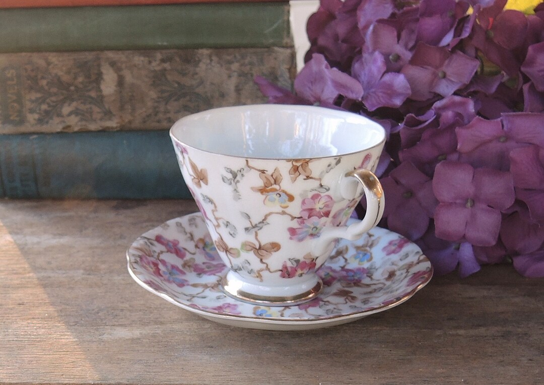 Lefton China Violet Chintz Tea Cup Set Made in Japan 2119 Tea Cup and ...