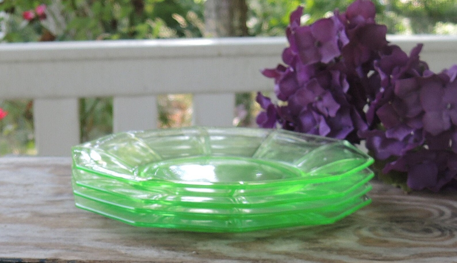 4 Green Depression Glass Lunch Plates Cambridge Glass Decagon Plates ...
