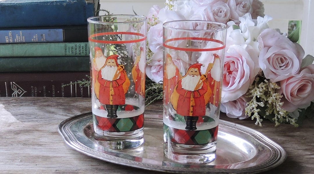 Block Father Christmas Glasses Set of 2 Santa Claus Holiday Christmas ...
