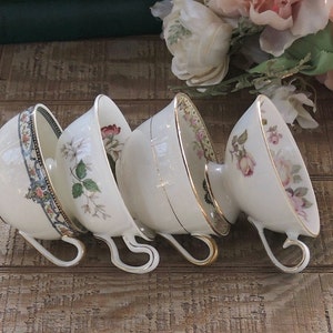 Mismatched Cottage Style Tea Cups Set of 4, Shabby Chic, Tea Party ...