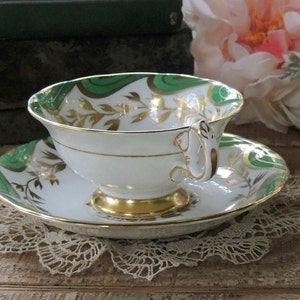 Royal Chelsea Tea Cup Set, Fine English Bone China, Green White Gold ...