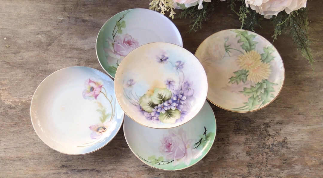 Weimar Germany Floral Dessert Plates Set of 5 Signed M Moht Small Salad ...
