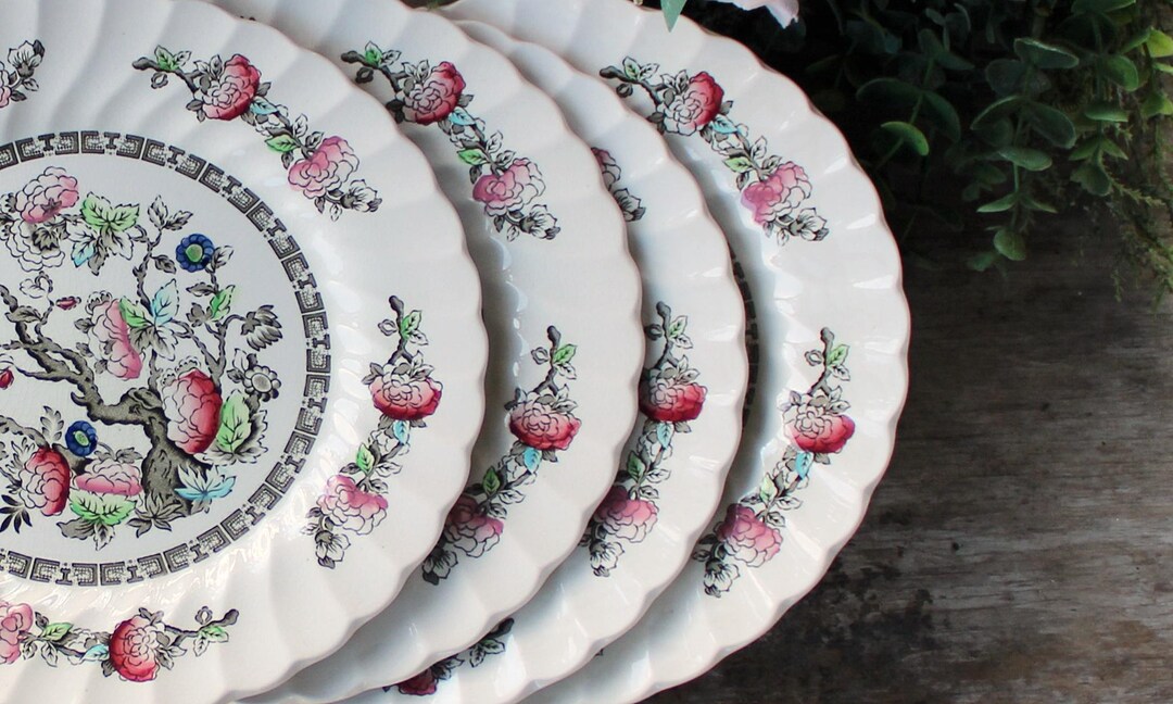 Myott Indian Tree Dinner Plates Set of 4 Scalloped Rims Staffordshire ...