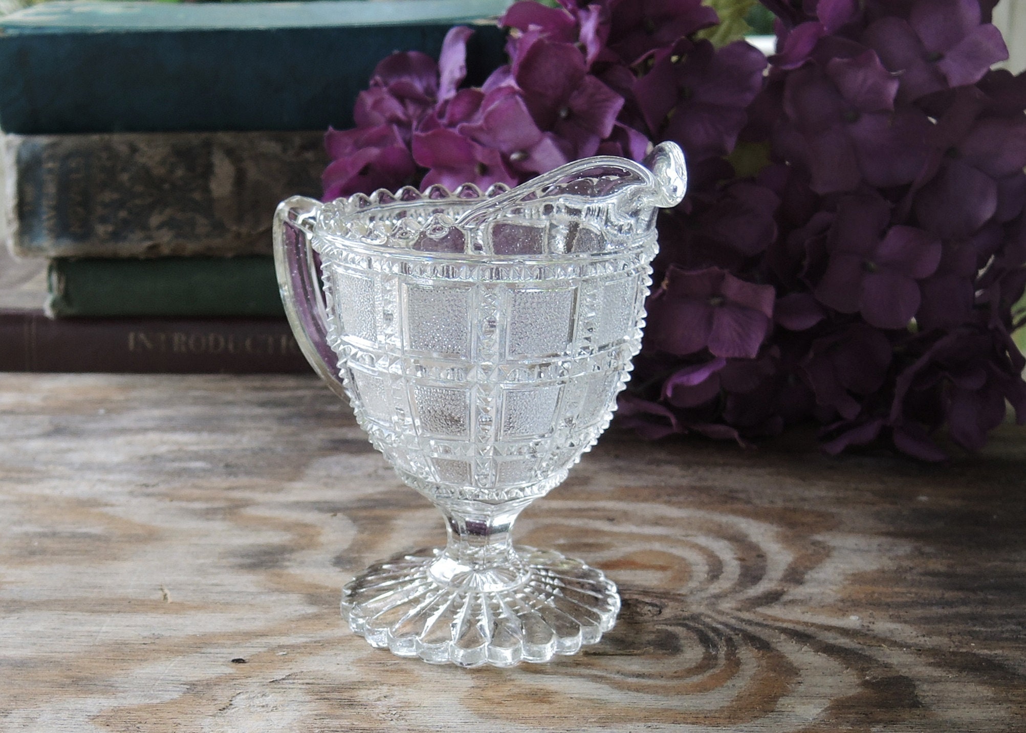 Imperial Glass Beaded Block Clear Pitcher Depession Glass Creamer Art ...