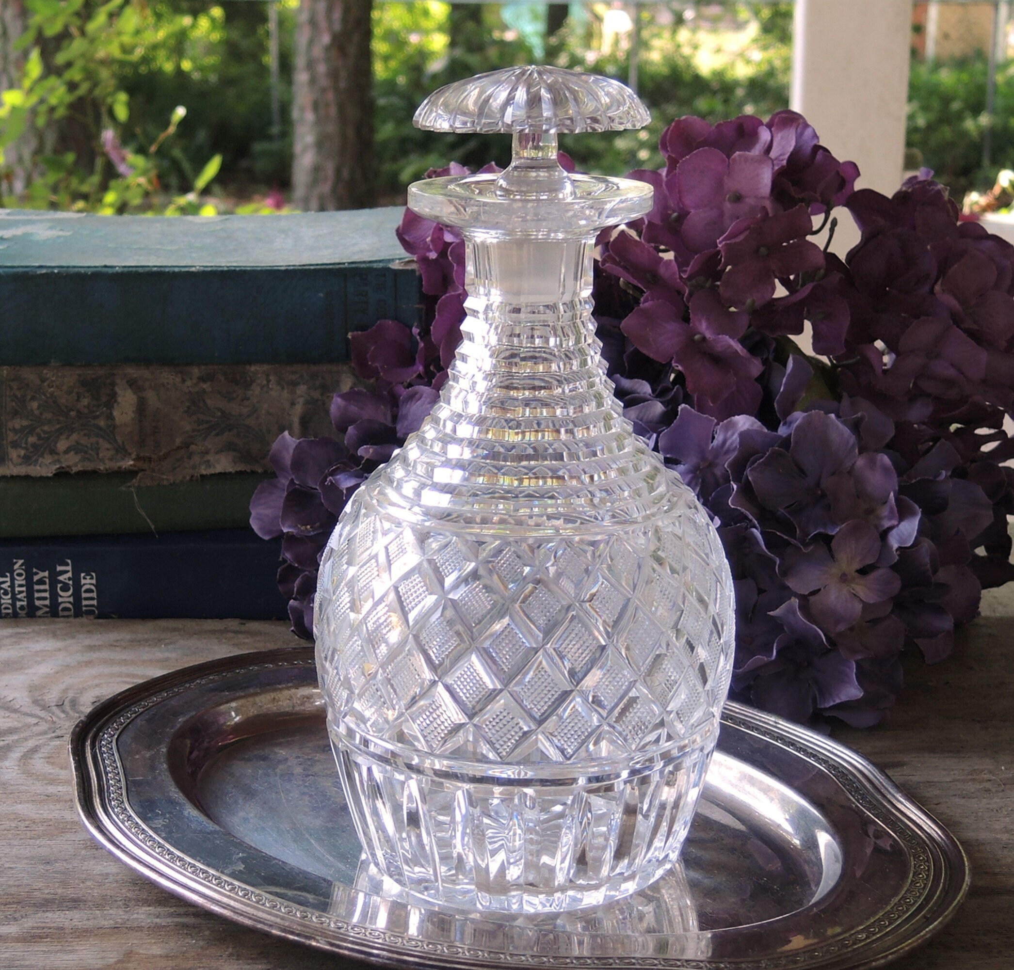 Glass Bevel Cut Whiskey Decanter with Stopper Elegant Barware | Etsy