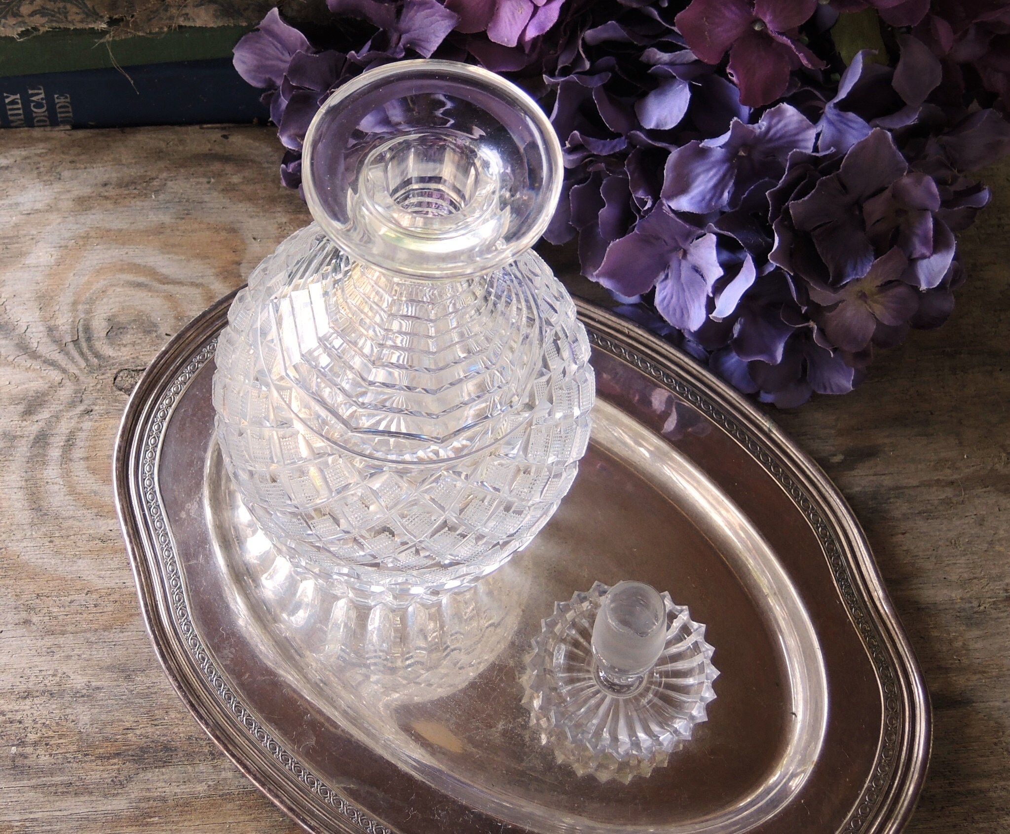 Glass Bevel Cut Whiskey Decanter with Stopper Elegant Barware | Etsy