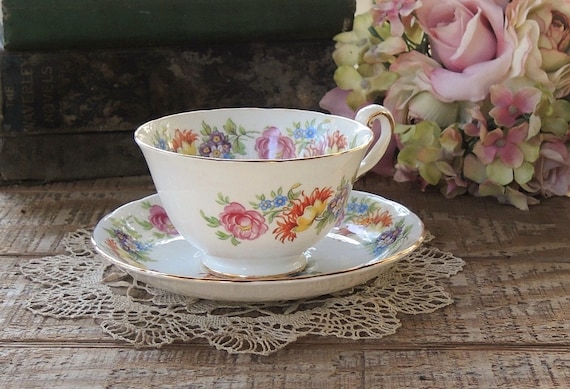 Royal Chelsea Floral Tea Cup Set Fine English Bone China | Etsy
