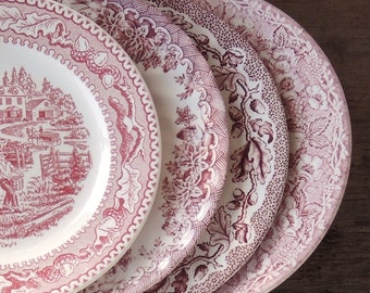 Red Transferware Plates | Etsy