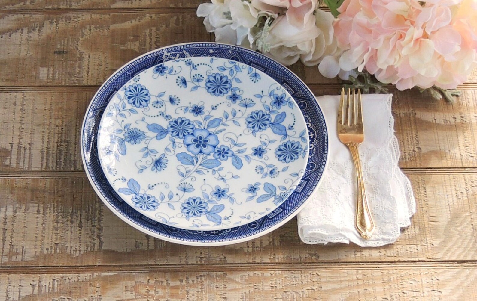 Blue and White Mismatched Plates Set of 2 Tea Party Lunch Plate Salad ...