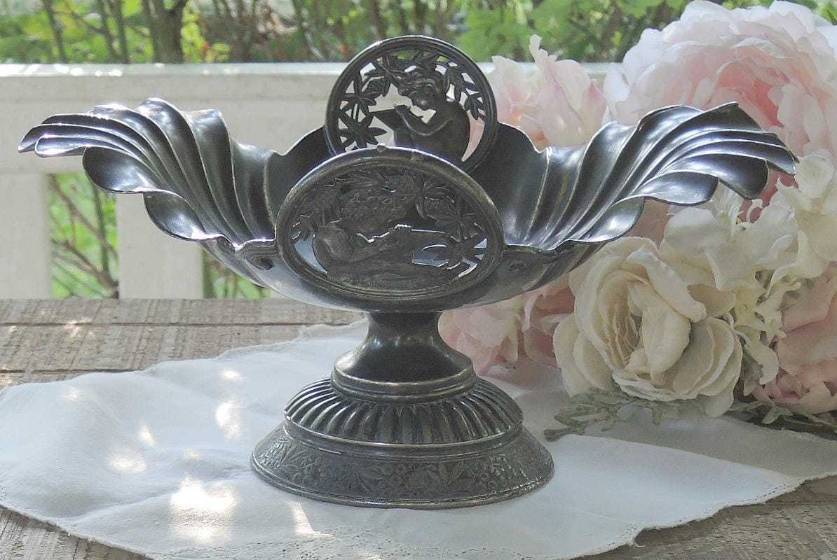 Antique Meridian Silver Plate Pedestaled Compote with Embossed | Etsy