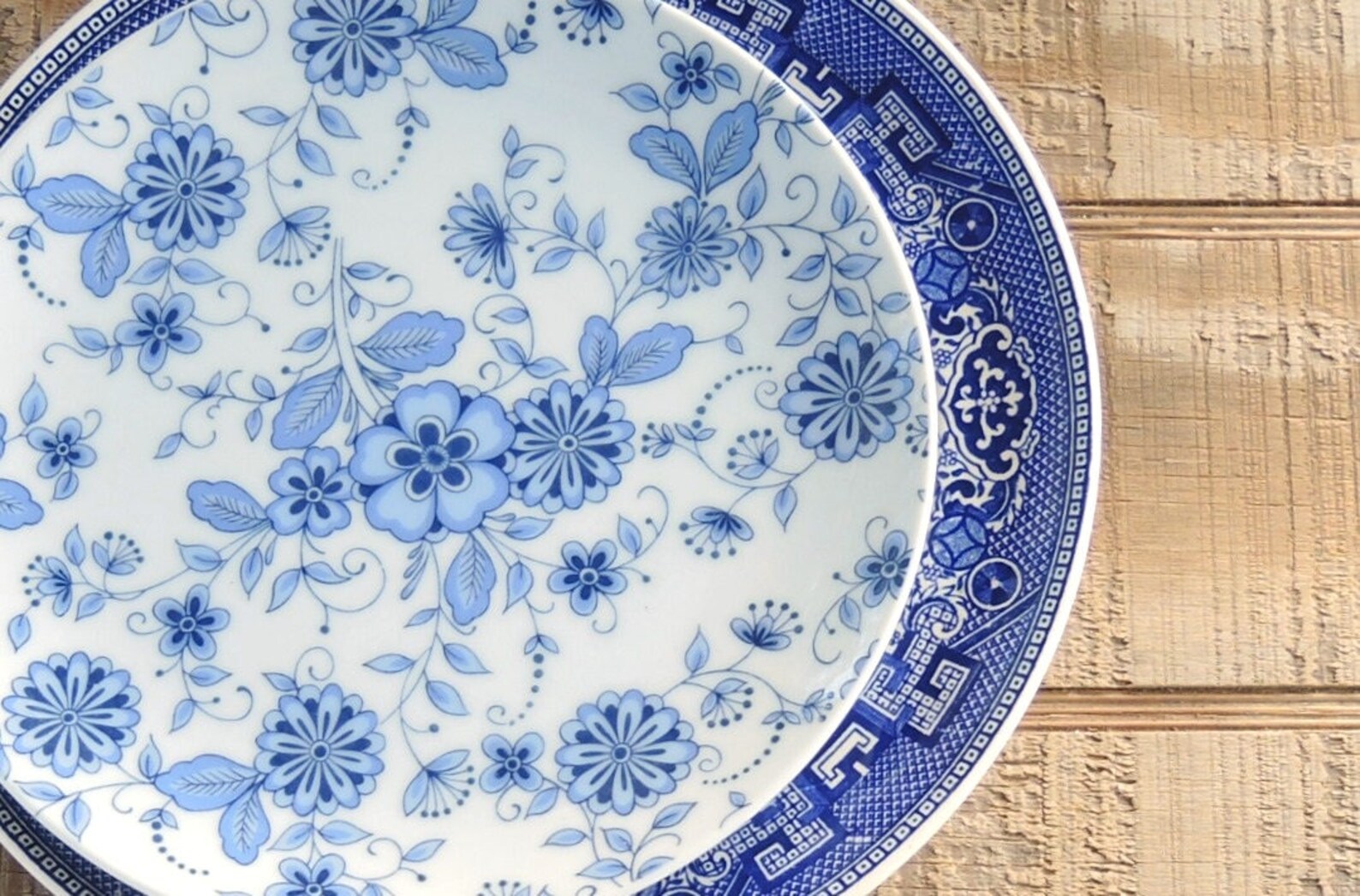 Blue and White Mismatched Plates Set of 2 Tea Party Lunch Plate Salad ...