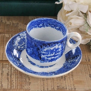 Antique German Flow Blue Tea Cup Saucer Set, Franz Anton Mehlem Malta ...