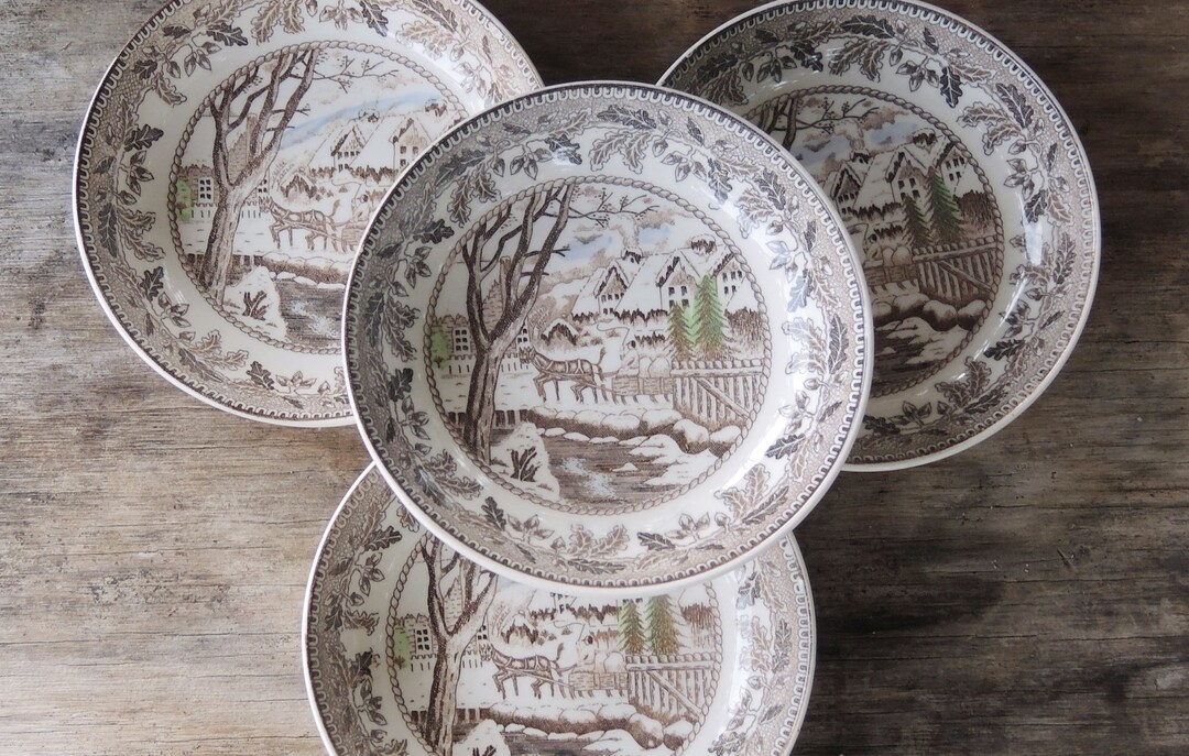 Multi Color Brown Dessert Bowls Set of 4 Brown Transferware Small Bowls ...