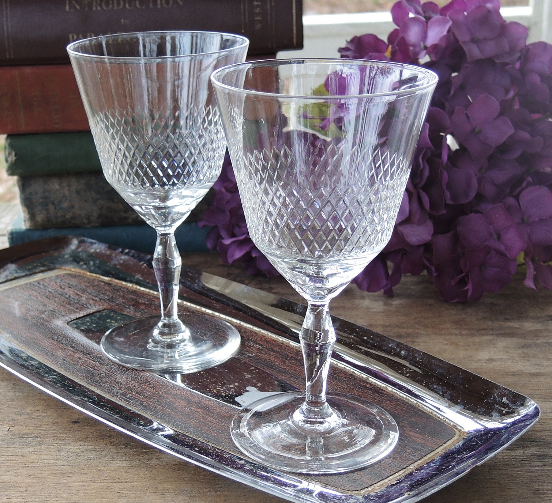 Brilliant Cut Crystal Wine Glasses Set of 2 White Wine Goblets | Etsy