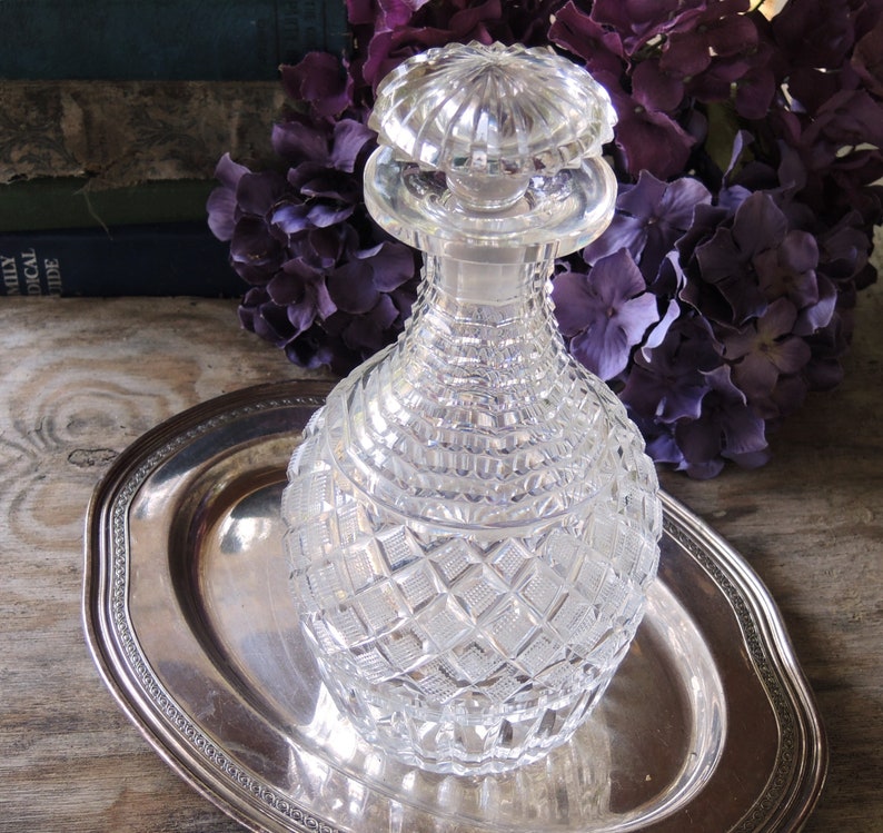 Glass Bevel Cut Whiskey Decanter With Stopper Elegant Barware | Etsy