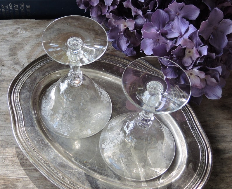 Vintage Etched Floral and Scrolls Crystal Champagne Glasses Set of 2 ...