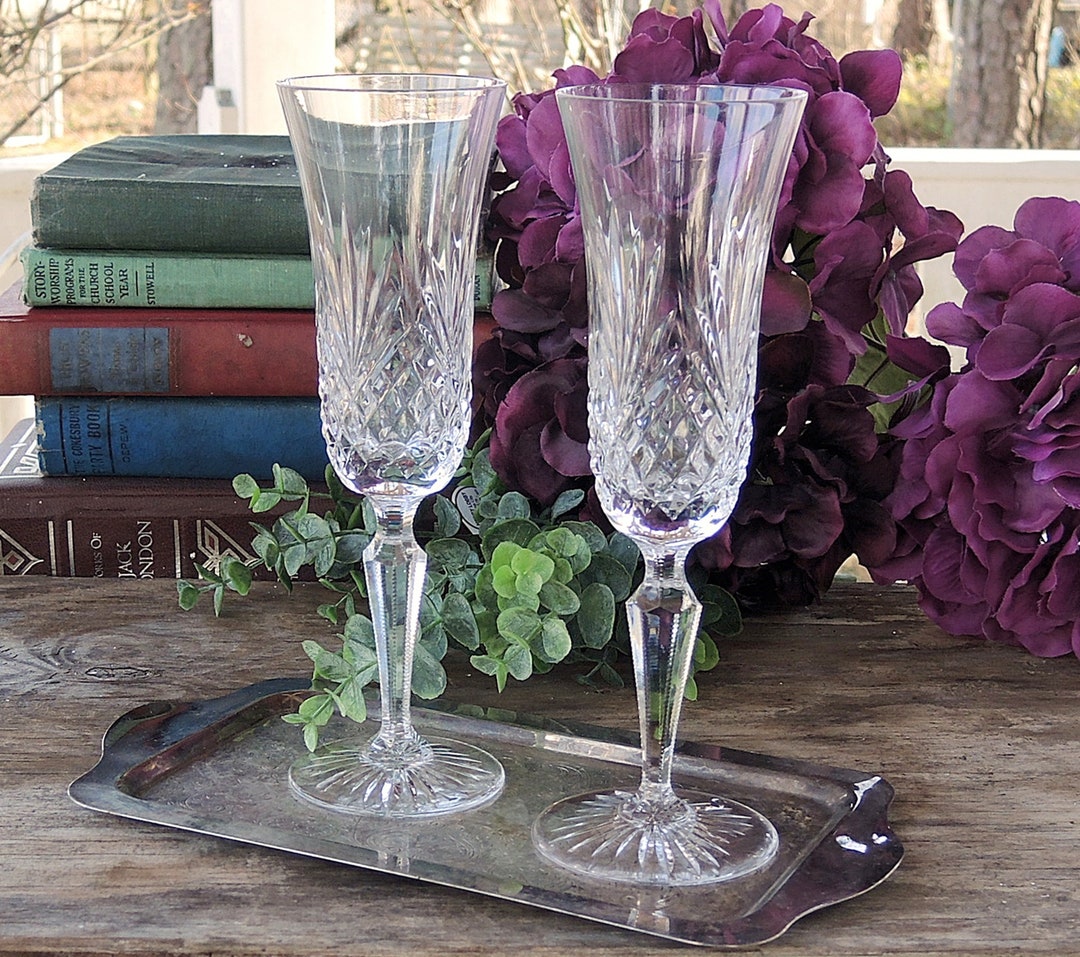Lead Crystal Champagne Flutes Set of 2 Toasting Flutes Cut Crystal ...