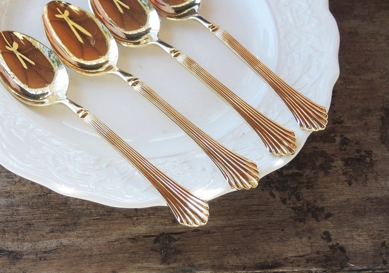 Rogers Golden Royal Plume Soup Spoons Set of 4 Scalloped | Etsy