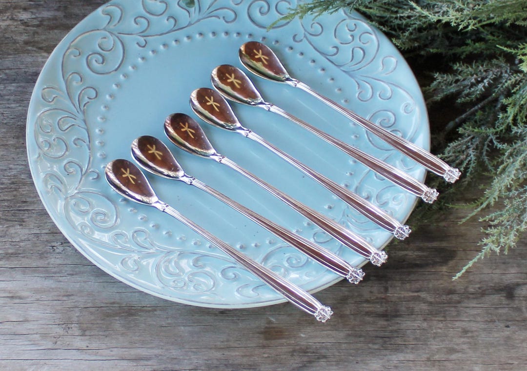 Iced Teaspoons Set of 6 Grace Nickel Plated Flatware Silver Ice Tea ...