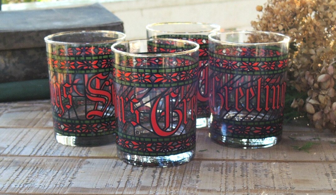 Houge Seasons Greetings Rocks or Juice Glasses Set of 4, Tea Party ...