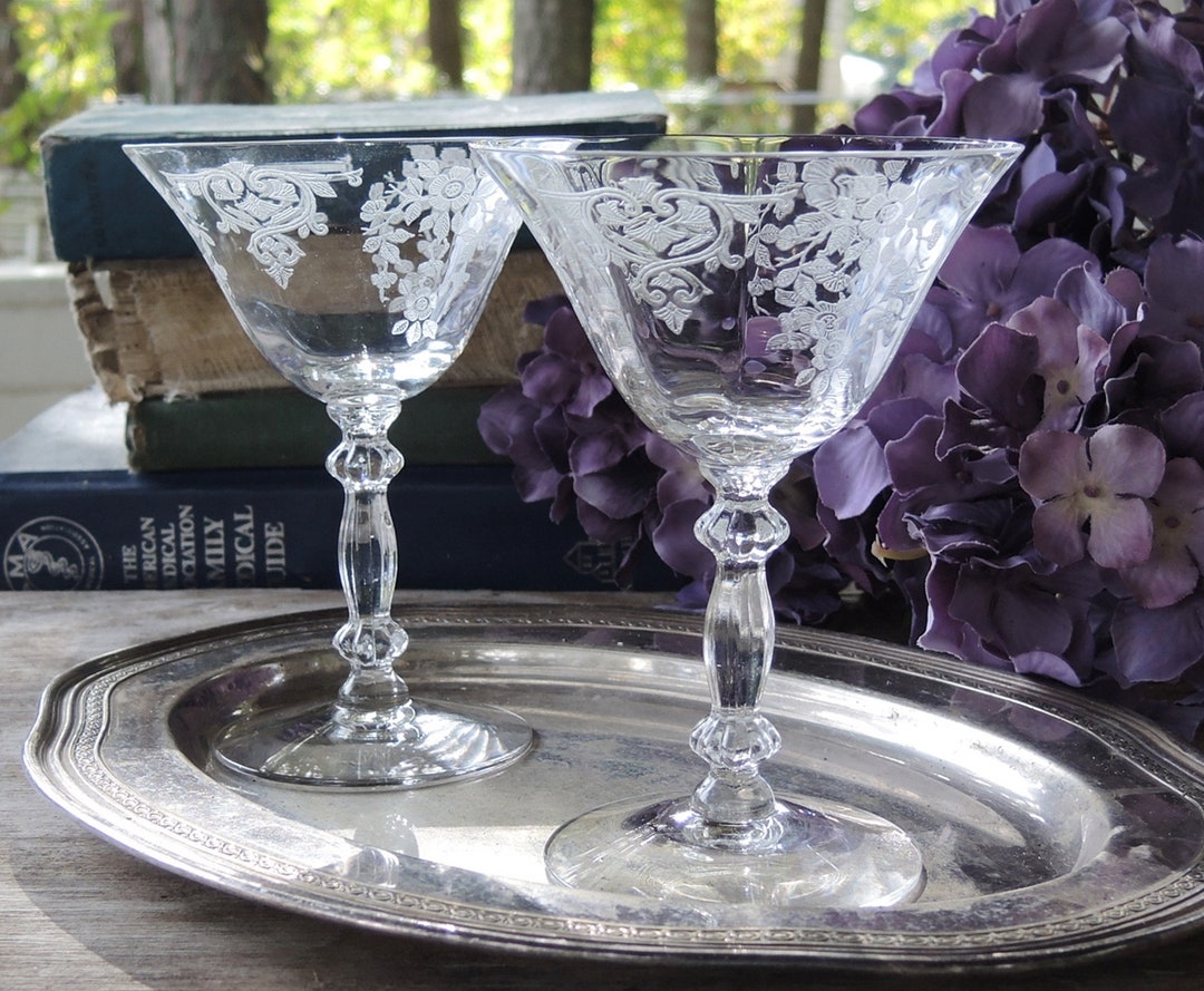 Vintage Etched Floral and Scrolls Crystal Champagne Glasses Set of 2 ...