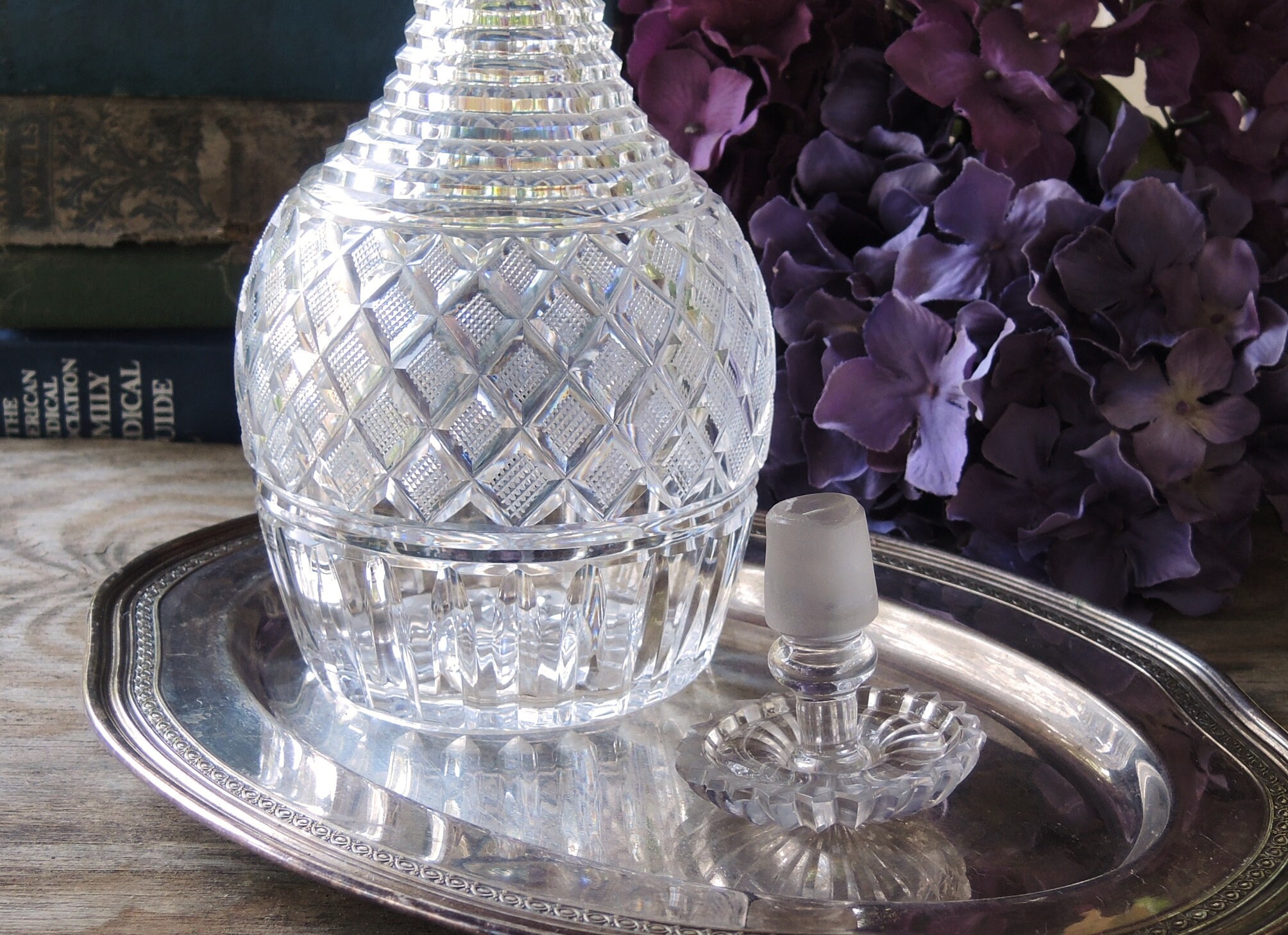 Glass Bevel Cut Whiskey Decanter with Stopper Elegant Barware | Etsy