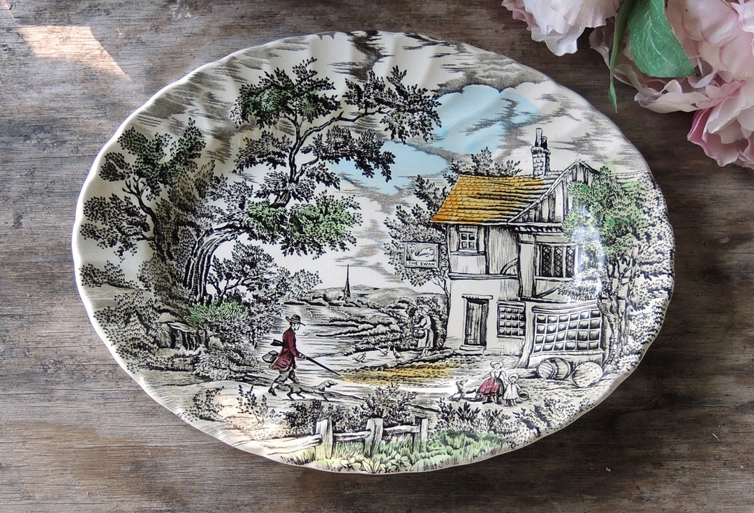 Myott the Hunter Oval Serving Platter Multi Color Brown Transferware ...