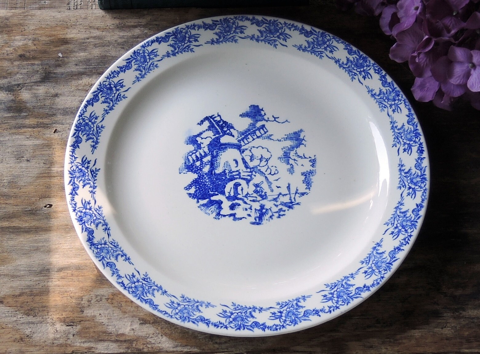 Royal China Blue and White Windmill Pattern Cake Plate | Etsy