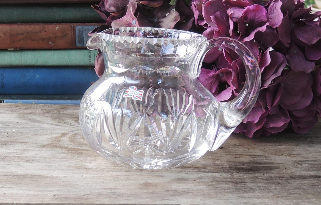 Tudor Glass Water Pitcher Lead Crystal Bevel Cut Fan Pattern Made in ...
