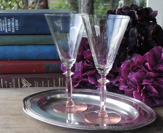 Louis Glass Hokey Pokey Pink Stem Water Goblets Set of 2 Blush | Etsy