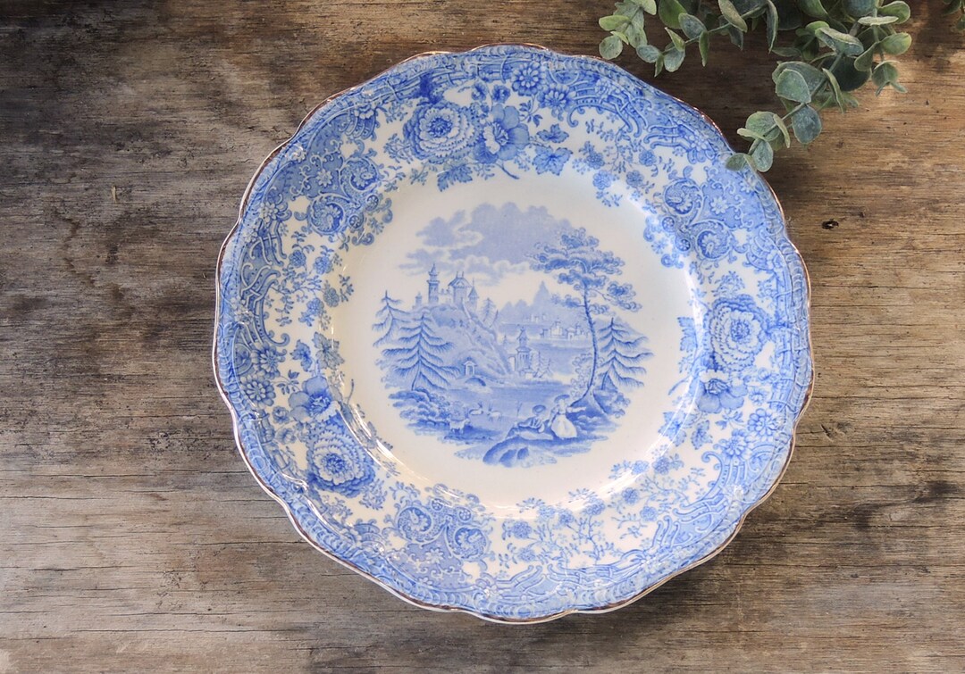 Ridgways Tyrolean Blue Dinner Plate Pastoral Scenes Ca. Late 1800's ...