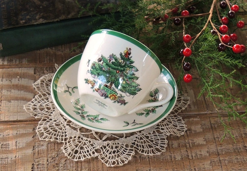 Spode Christmas Tree Tea Cup and Saucer Set, English China Tea Set for ...