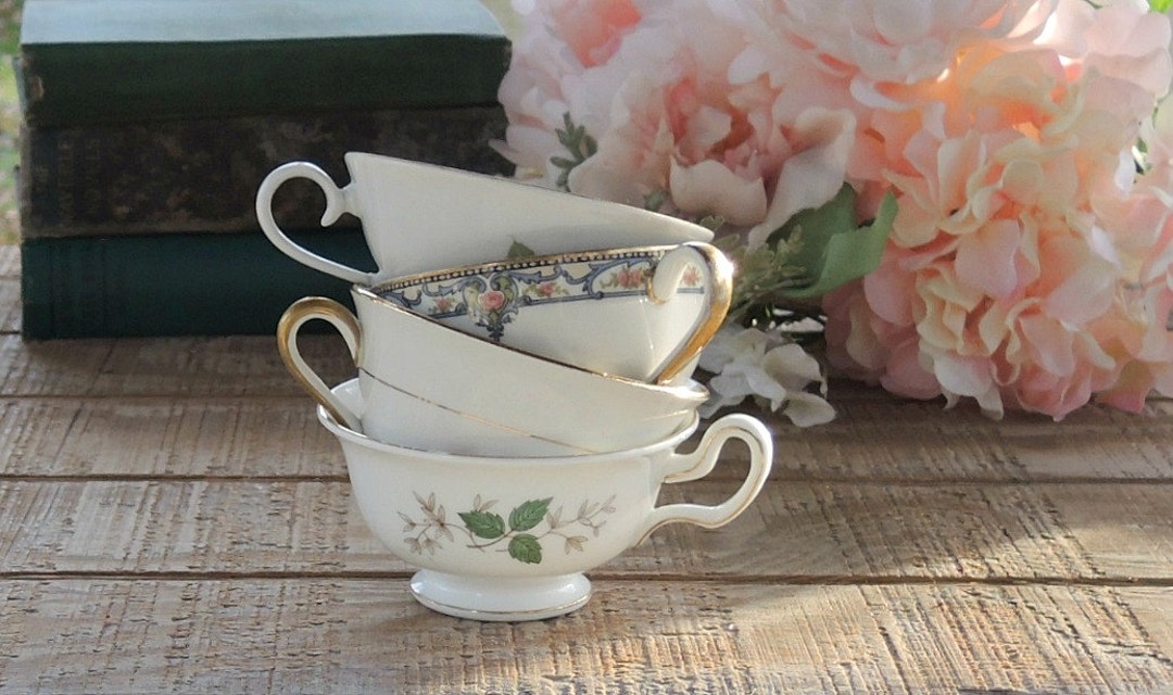Mismatched Cottage Style Tea Cups Set of 4, Shabby Chic, Tea Party ...