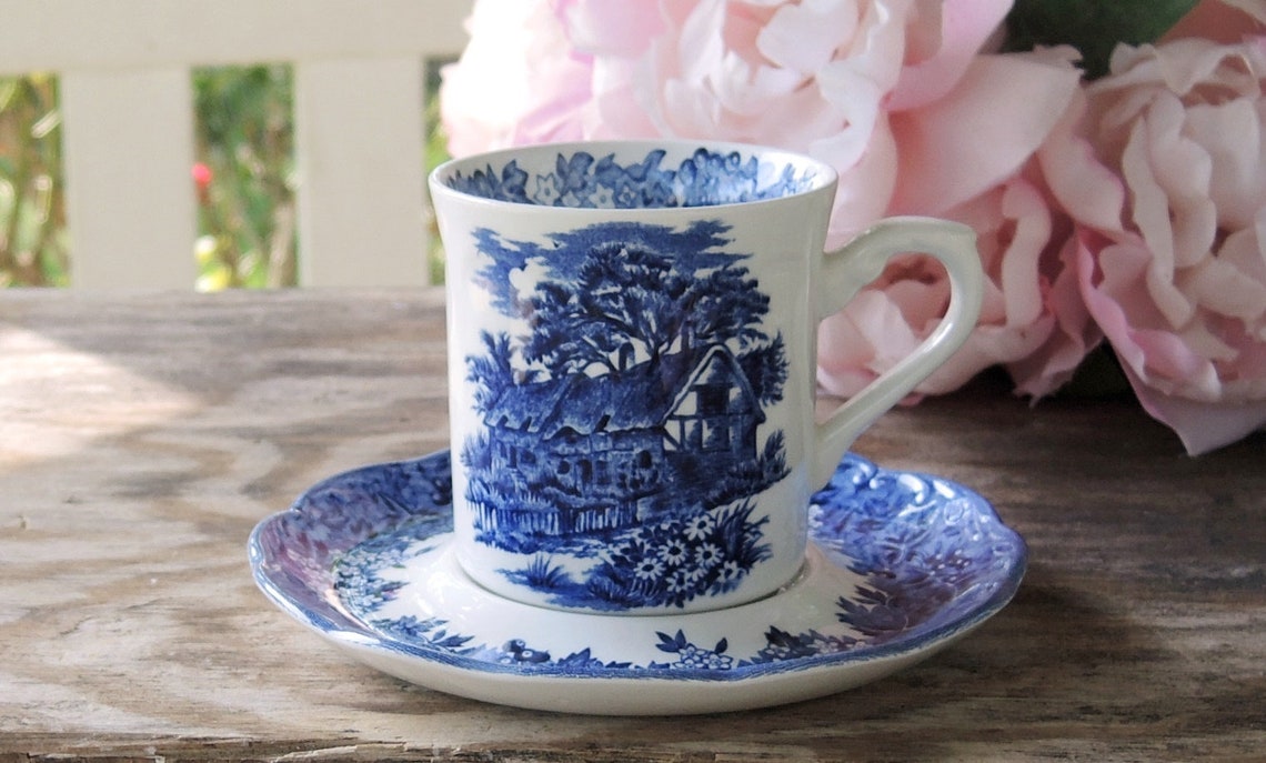 J & G Meakin Blue Romantic England Flat Tea Cup Set Anne | Etsy