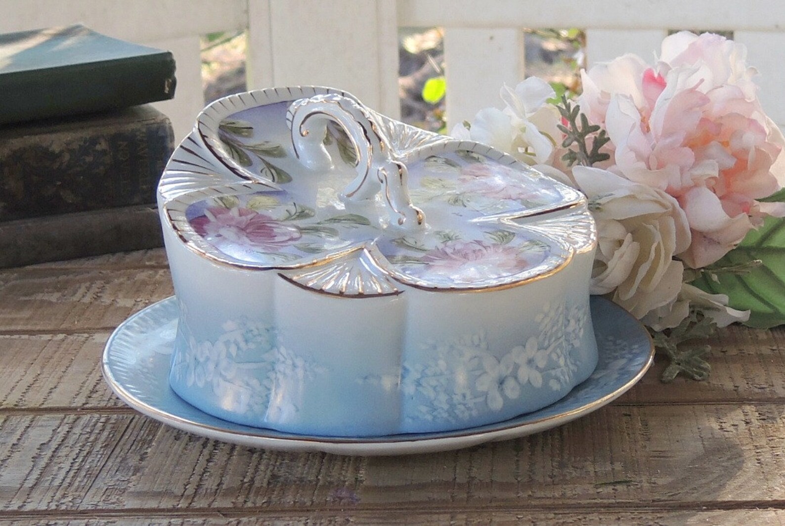 Limoges China Blue Floral Cheese Dish, Cheese Keep, Cottage Style ...