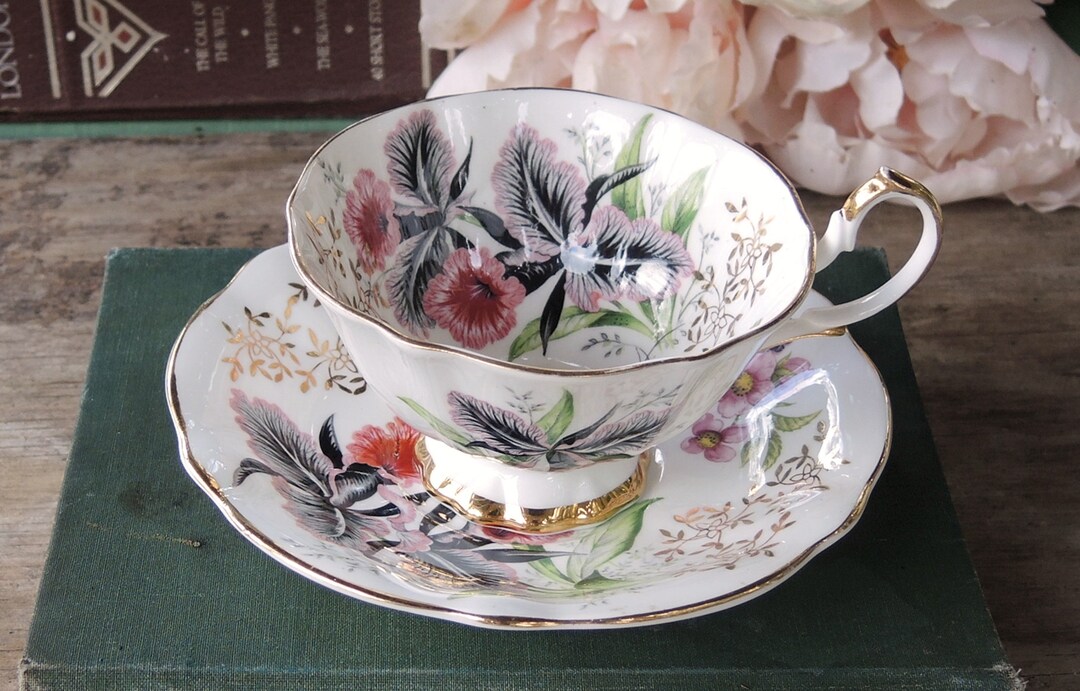 Queen Anne Ornate Floral Teacup Set, Bone China Teacup and Saucer ...