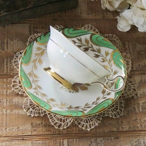 Royal Chelsea Tea Cup Set, Fine English Bone China, Green White Gold ...