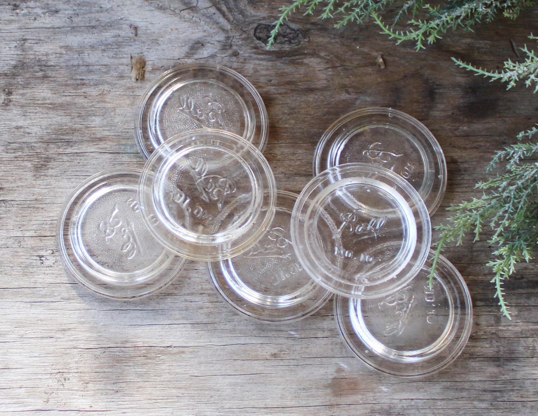 Vintage Ball Clear Glass Canning Jar Lids Set of 7 EOJ Glass Seal ...