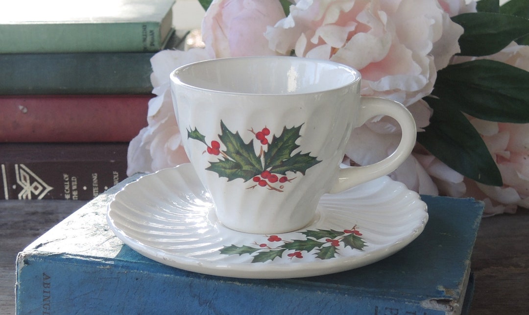 Scio Holly Cup and Saucer Set Holiday Dining, Mid Century, Vintage ...