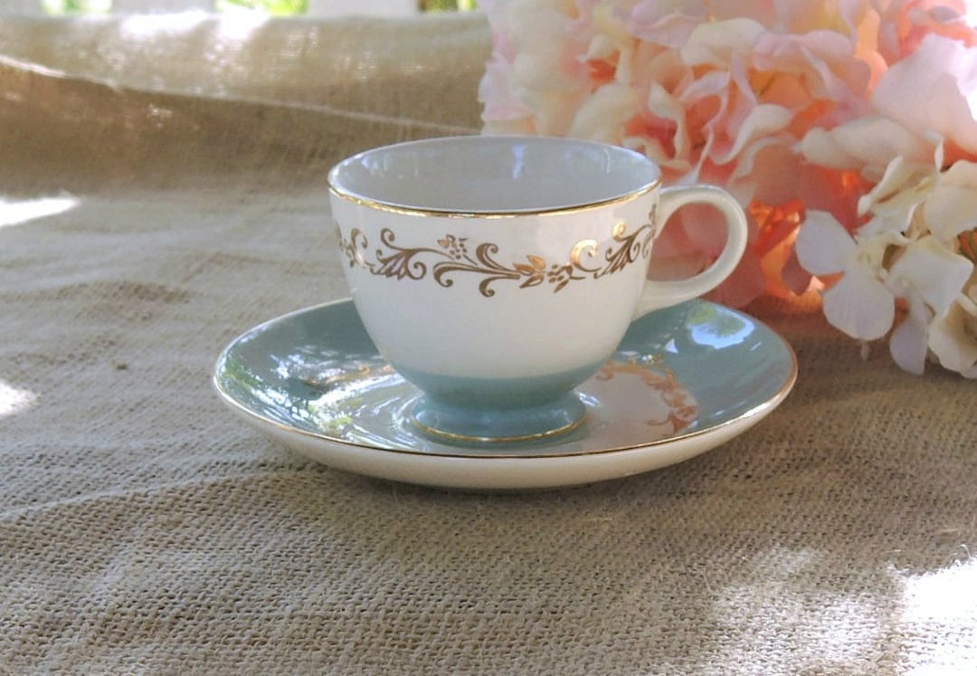 Vintage Robins Egg Blue and Gold Filigree Cup and Saucer by Lifetime ...
