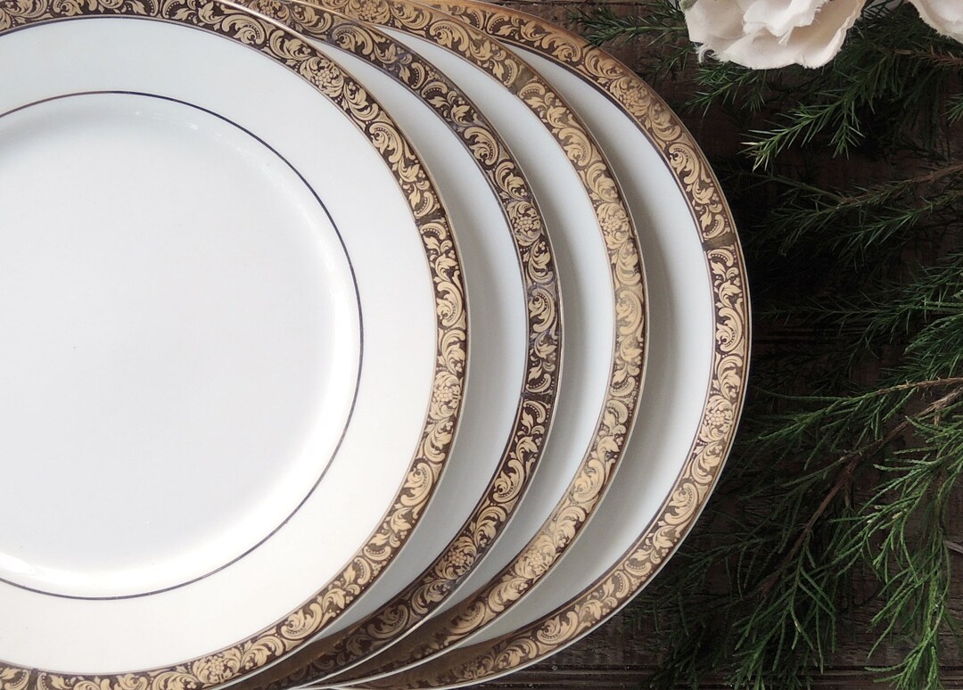 Sango Deville White and Gold Salad Plates Set of 4 Gold Encrusted ...
