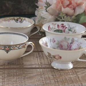 Mismatched Cottage Style Tea Cups Set of 4, Shabby Chic, Tea Party ...