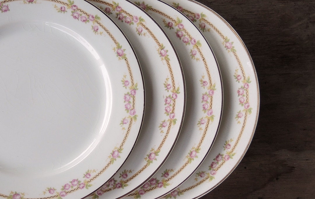 Pope Gosser Pink Floral Salad Plates Set of 4 Wedding Plates Dessert ...