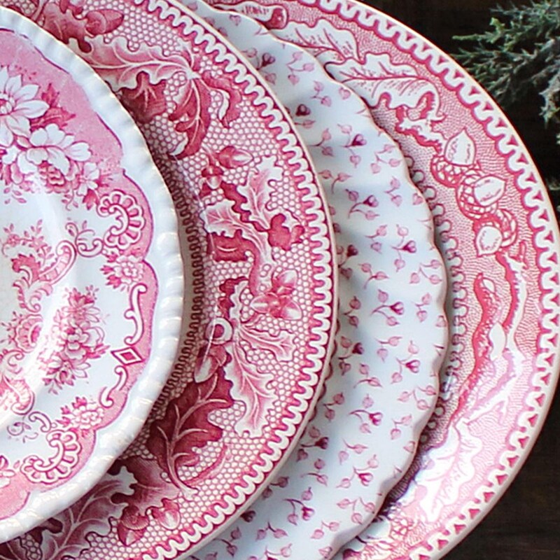 Red Transferware Plates - Etsy