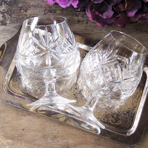 Mismatched Bevel Cut Crystal Brandy Snifters Glasses Set of 2 Cognac ...