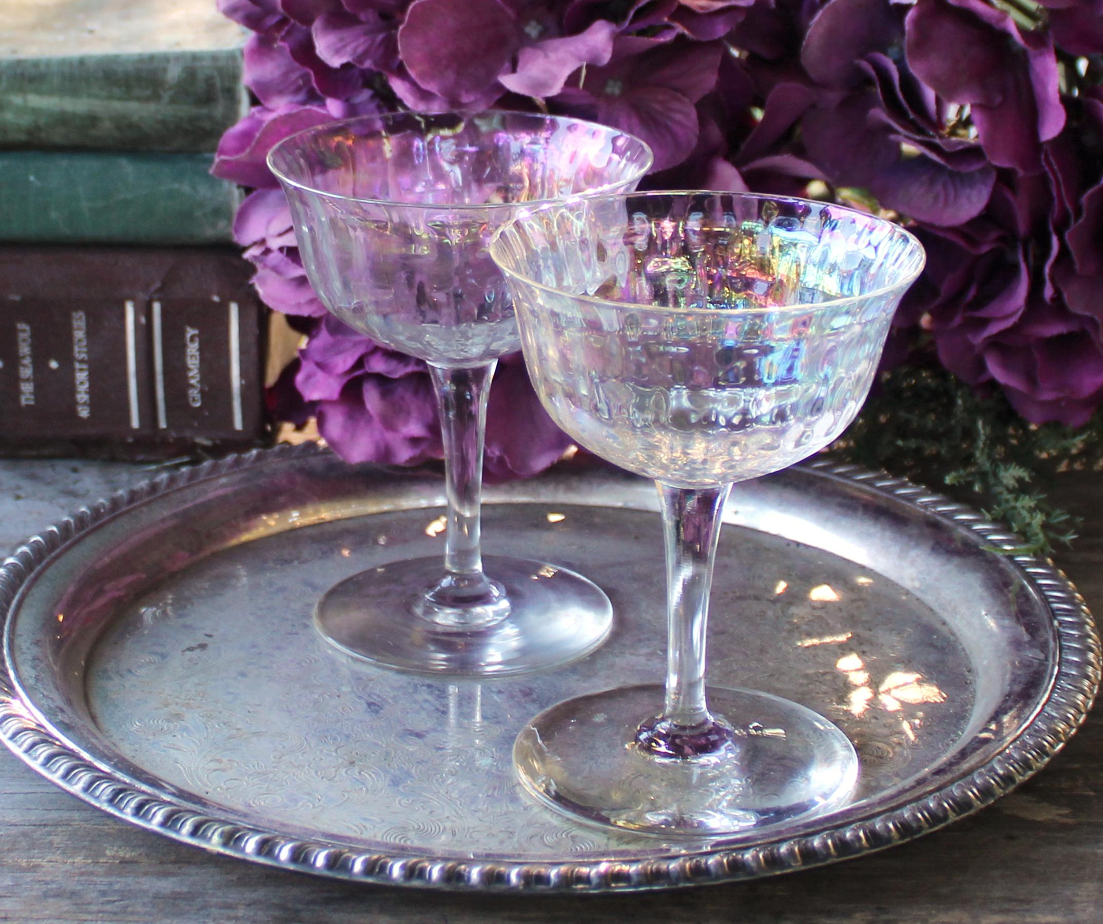 Vintage Optic Iridescent Crystal Coupe Champagne Glasses Set of 2 ...