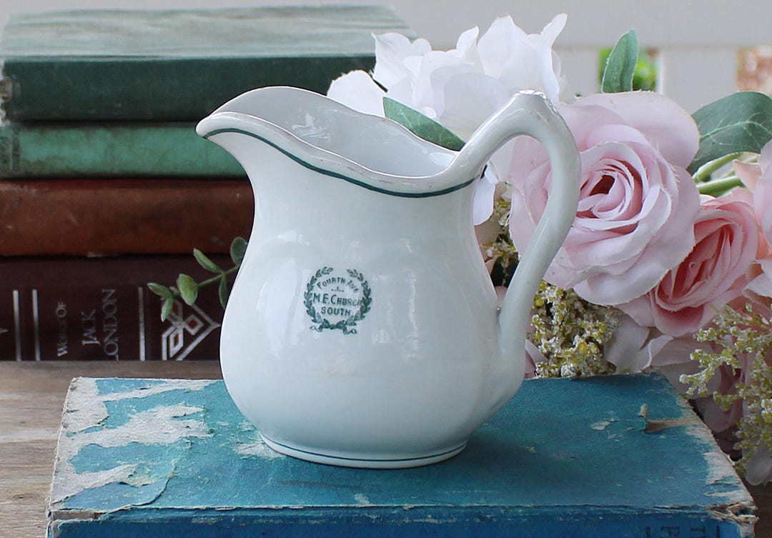 Art Deco White and Green Milk Pitcher Creamer Restaurant Ware 4th Ave ...