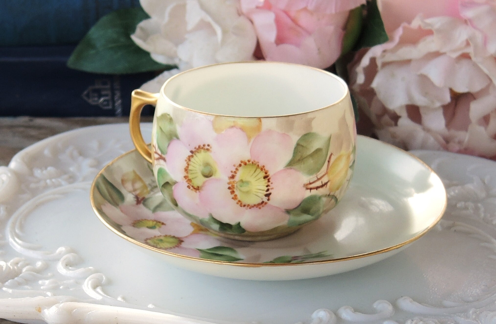 Hand Painted Roses Tea Cup and Saucer Set Small Teacup Set - Etsy